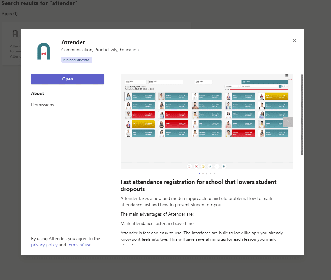 Attender 1.2 & Microsoft Teams App - Attender